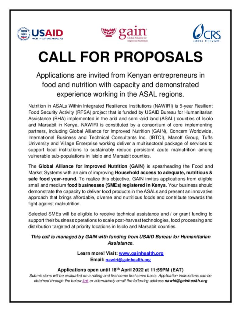 Call for Proposal - Nutrition in ASALs Within Integrated Resilience ...