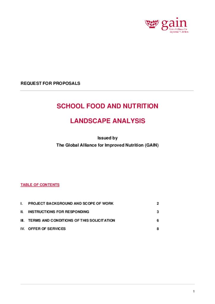 School Food and Nutrition Landscape Analysis | GAIN