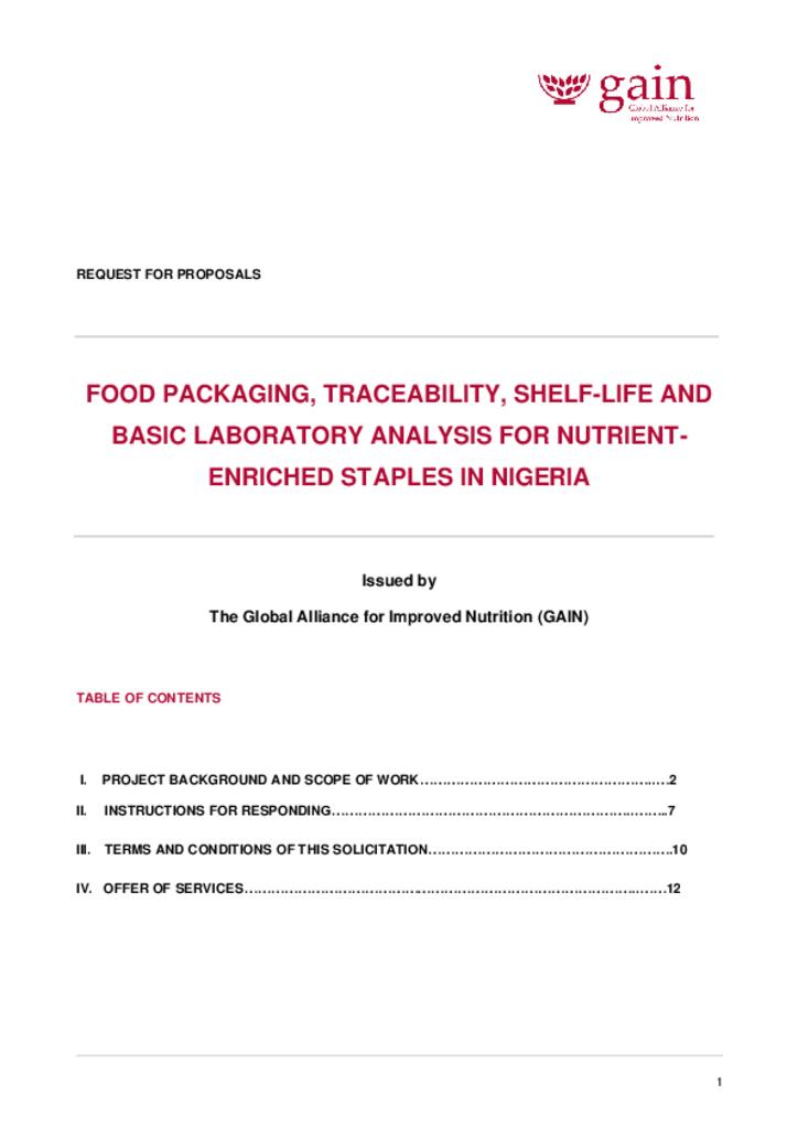 Food Packaging, Traceability, Shelf-Life and Basic Laboratory Analysis ...
