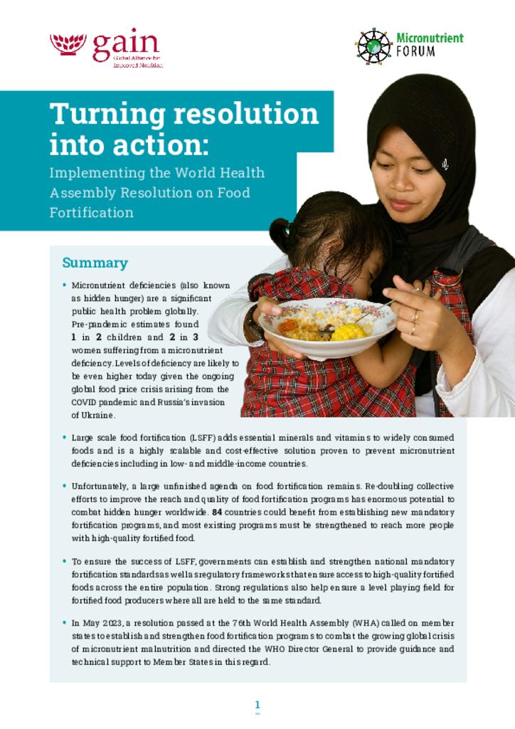 Turning resolution into action: Implementing the World Health Assembly ...