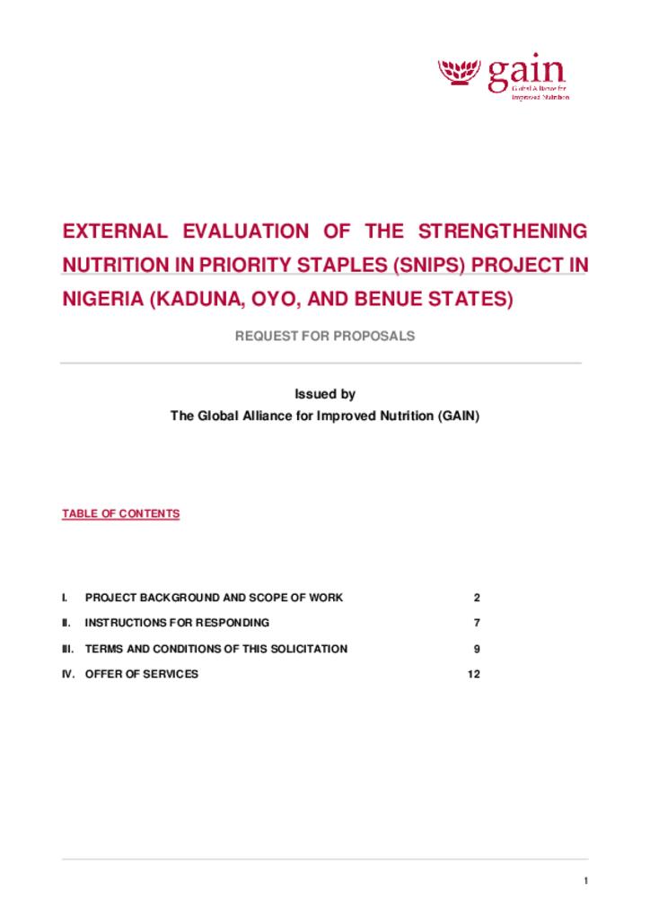 External Evaluation of The Strengthening Nutrition In Priority Staples ...